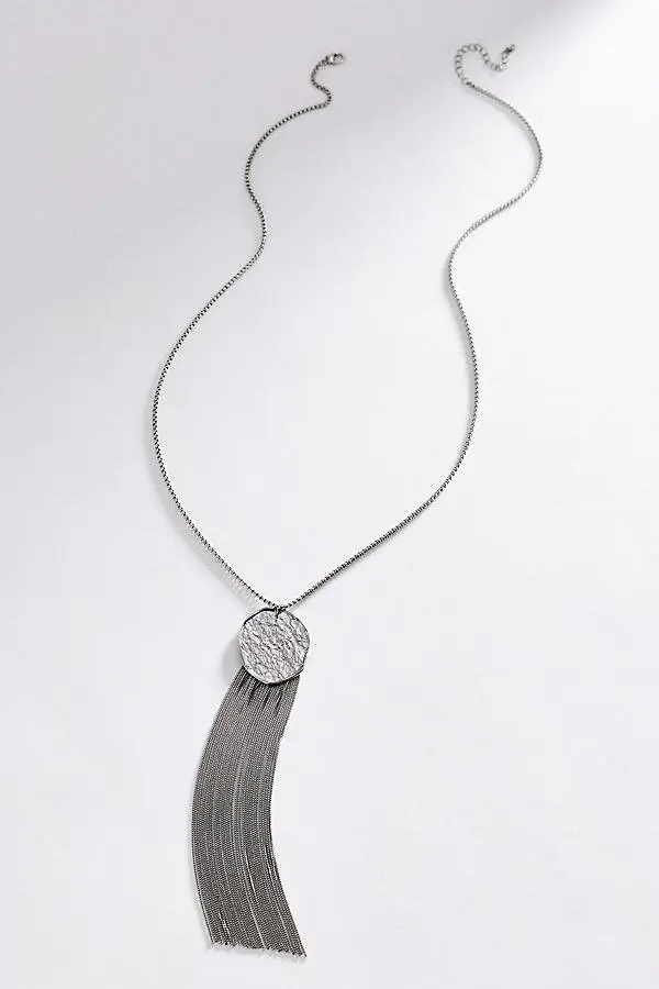 Anthropologie Fringe Coin Pendant Necklace - Silver