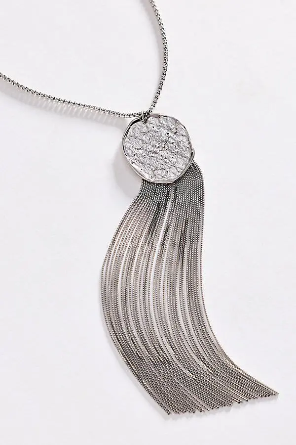 Anthropologie Fringe Coin Pendant Necklace - Silver