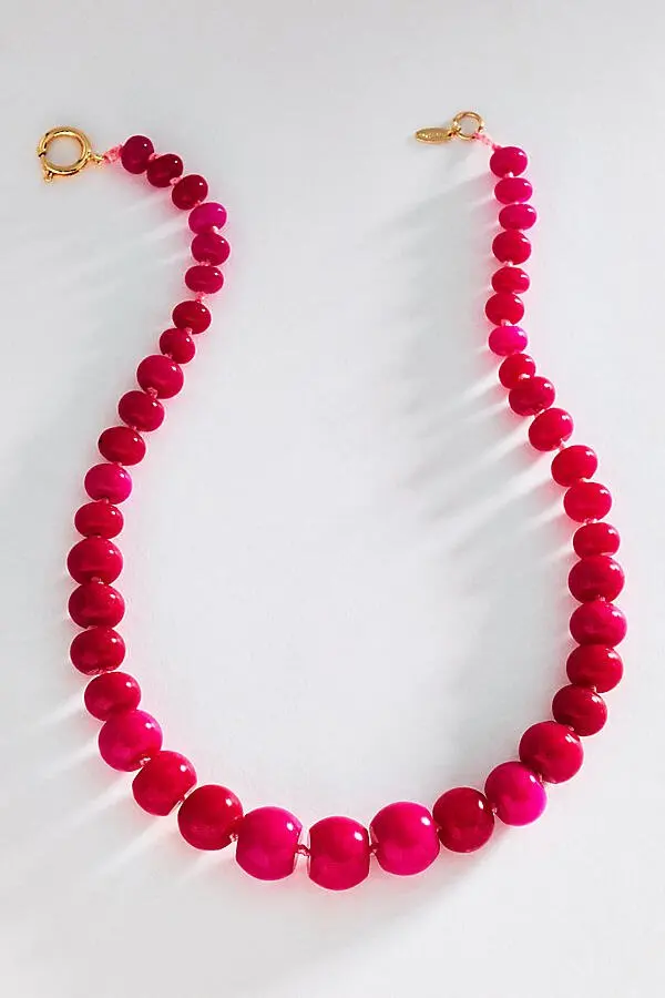 Anthropologie Chunky Beaded Necklace - Pink