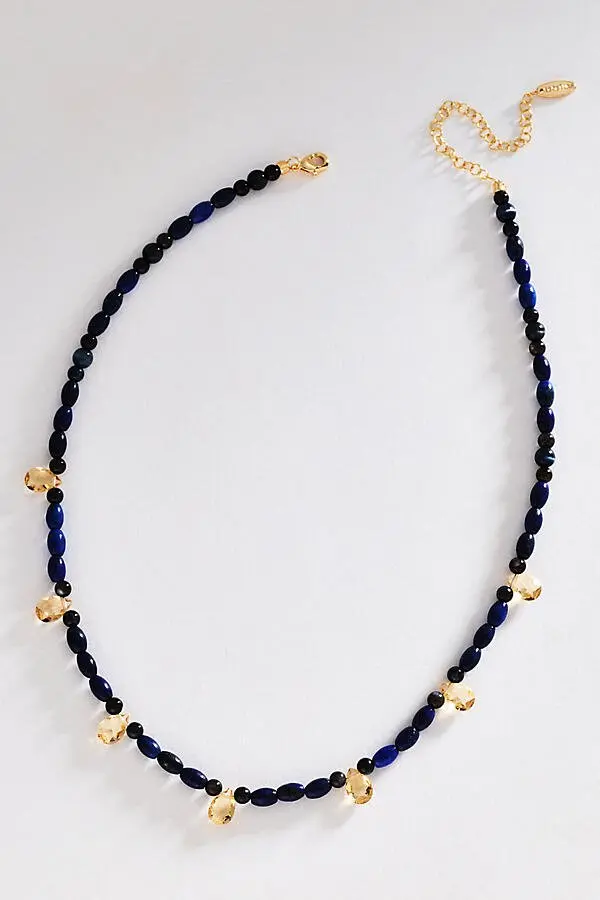 Anthropologie Mixed Beaded Necklace - Blue