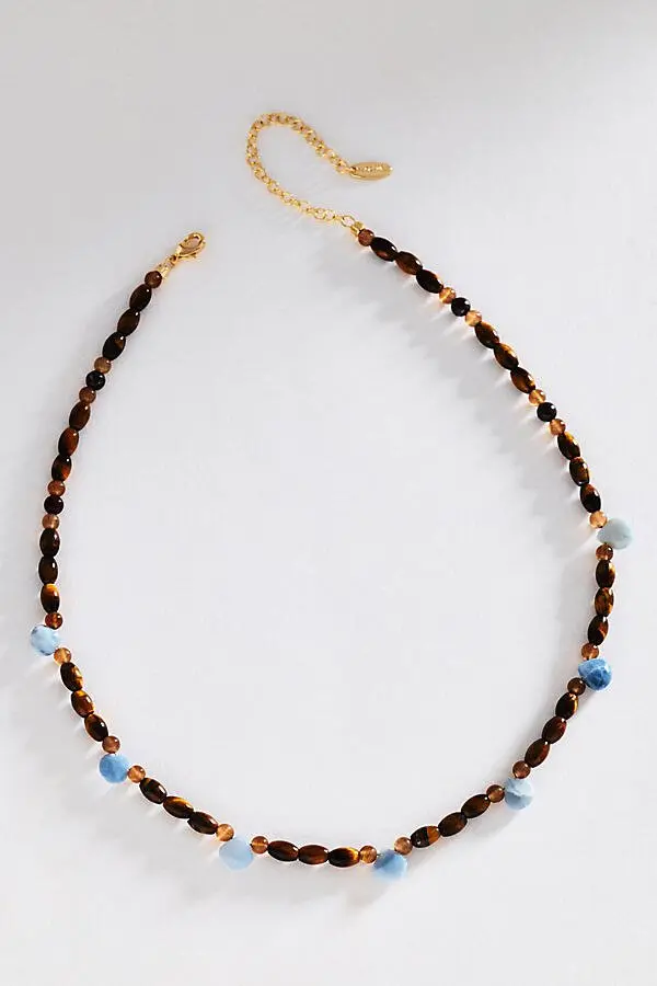 Anthropologie Mixed Beaded Necklace - Brown
