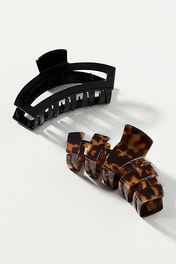TELETIES Large Hair Claw Clips, Set Of 2 - Tortoise