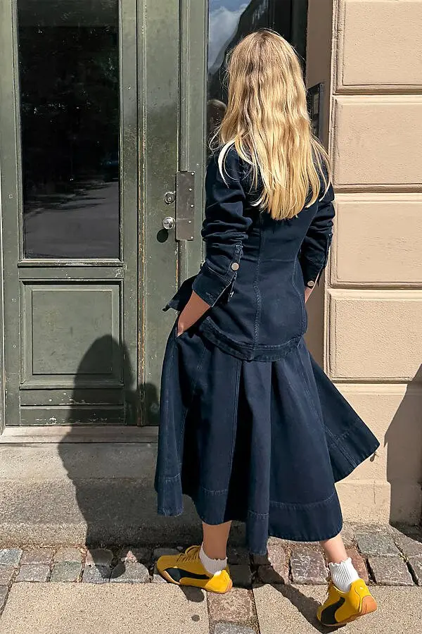 ALIGNE Lana 1% Cotton Denim Midi Skirt - Blue Black