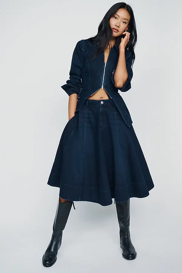 ALIGNE Lana 1% Cotton Denim Midi Skirt