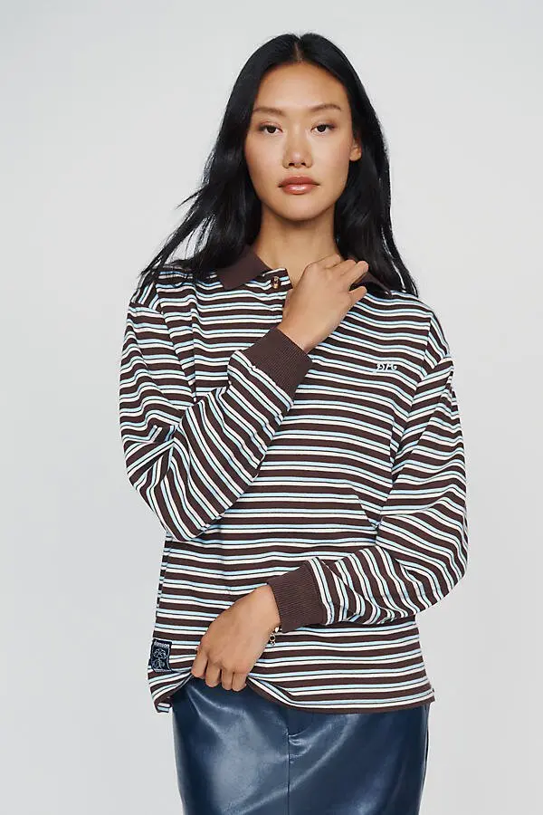 DAMSON MADDER Rugby Striped Long Sleeve Shirt - Multi