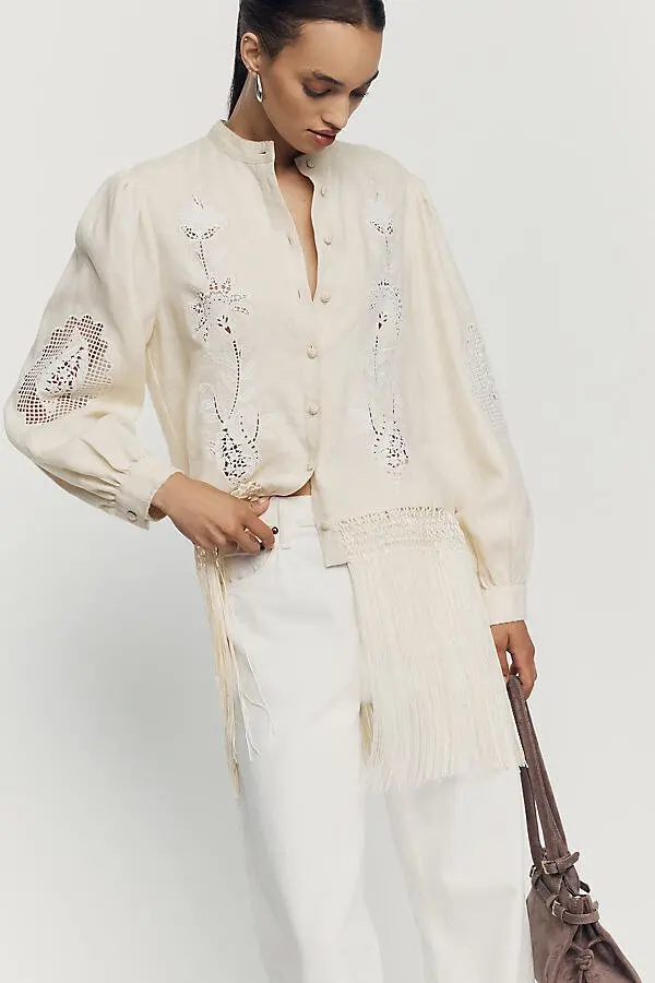Farm Rio 100% Len Richelieu Buttondown Shirt