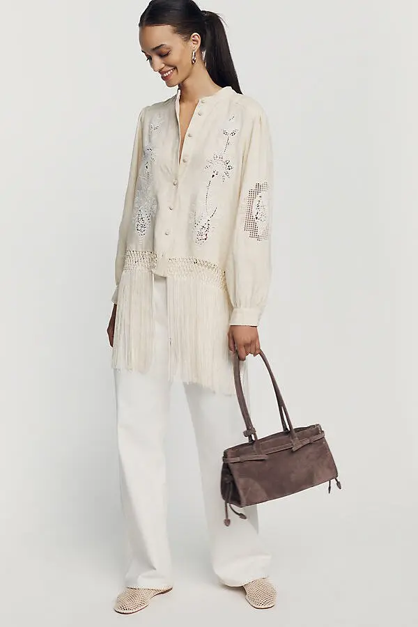 Farm Rio 100% Len Richelieu Buttondown Shirt