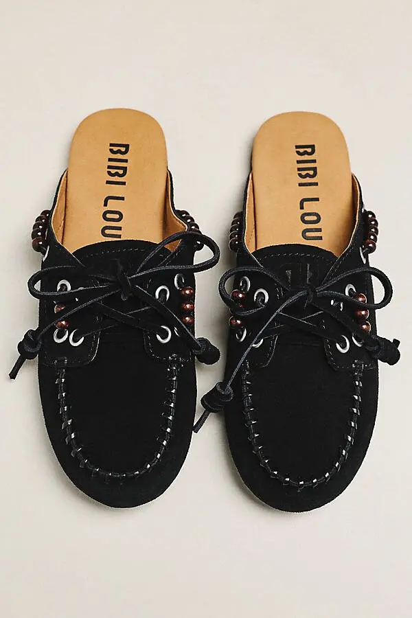 BIBI LOU Beaded Moccasin Mules - Black