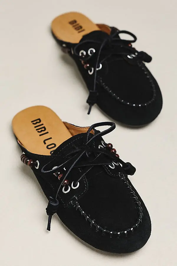 BIBI LOU Beaded Moccasin Mules - Black