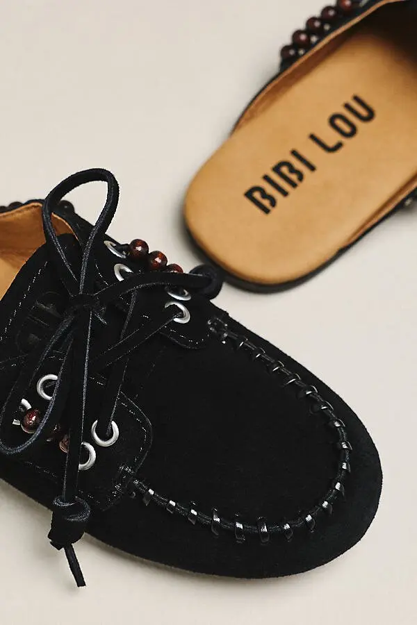 BIBI LOU Beaded Moccasin Mules - Black