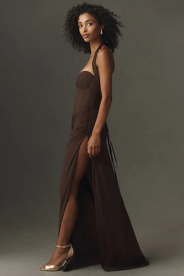 DEME BY GABRIELLA Plumeria Halter Maxi Dress