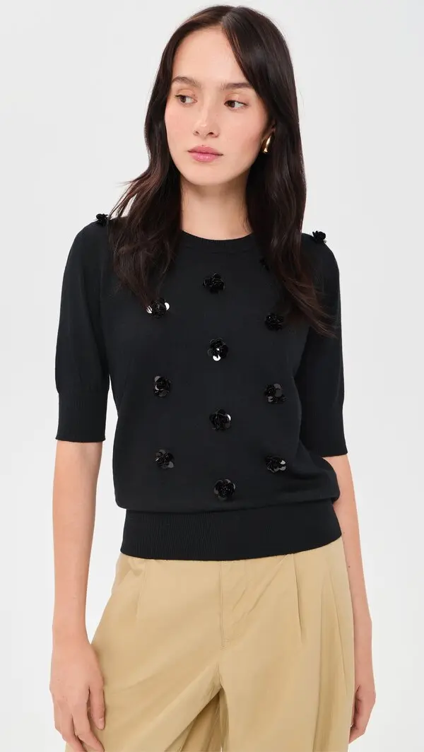 MEIMEIJ Lana Floral Paillettes Wool Top