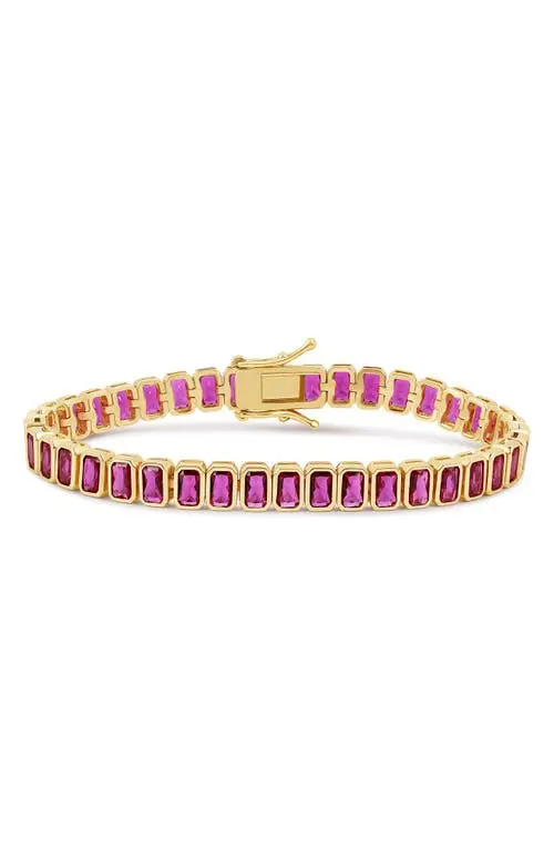 SHYMI Emerald Cut Simulated Ruby Tennis Bracelet - Gold/pink