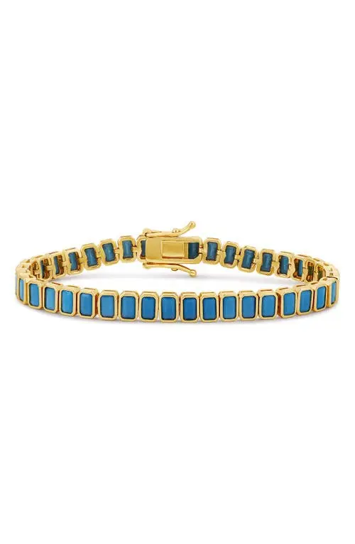 SHYMI Emerald Cut Simulated Ruby Tennis Bracelet - Gold/turquoise