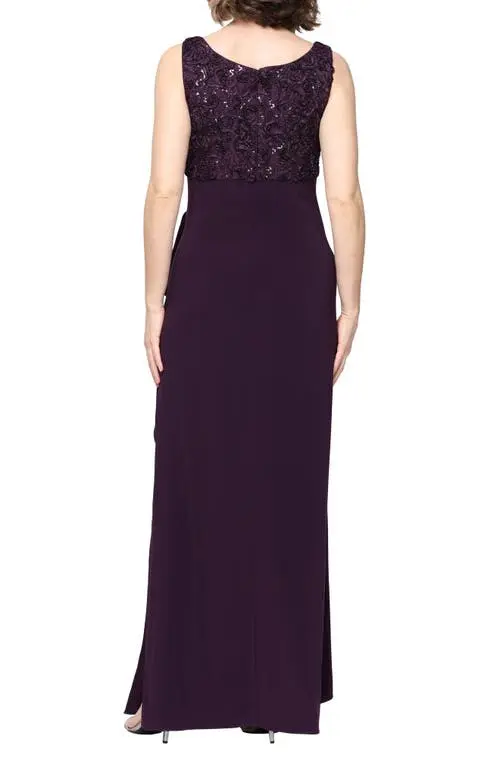 Alex Evenings Sequin Soutache Bodice Empire Waist Chiffon Gown With Bolero Jacket - Deep Plum