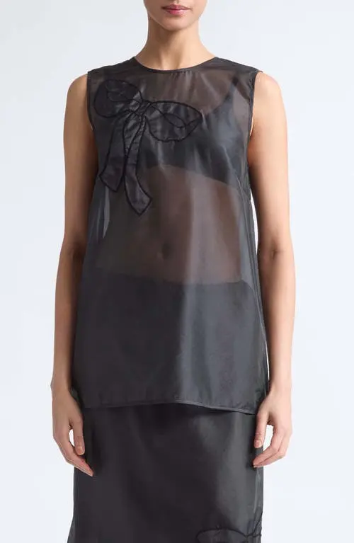 Cecilie Bahnsen Alba Silk Blend Organza Top With Bow Appliqu - Black