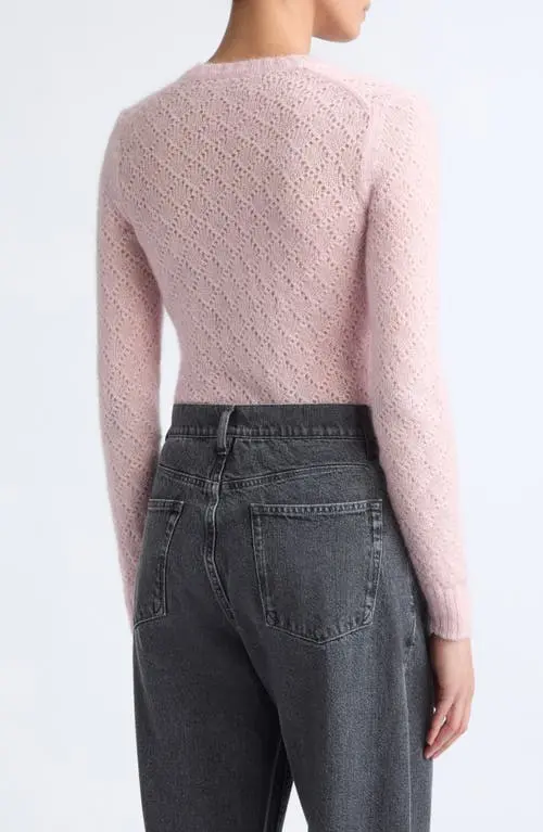 JIL SANDER Slim Fit Open Stitch Mohair & Silk V-neck Sweater - Cotton Candy