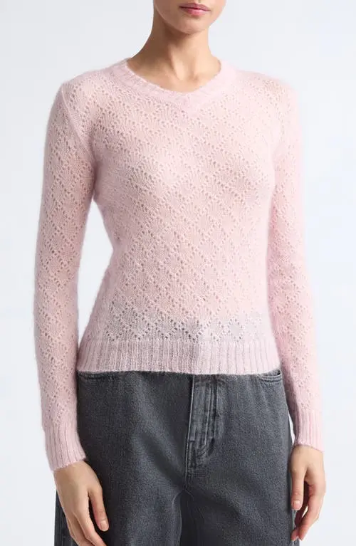 JIL SANDER Slim Fit Open Stitch Mohair & Silk V-neck Sweater - Cotton Candy