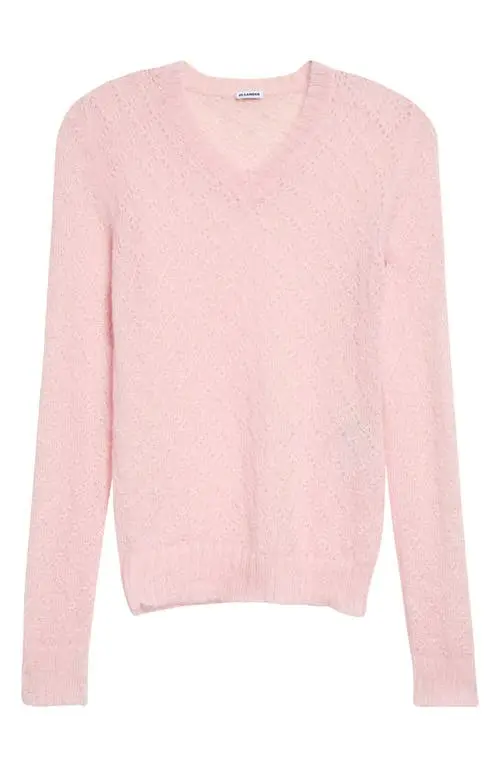 JIL SANDER Slim Fit Open Stitch Mohair & Silk V-neck Sweater - Cotton Candy