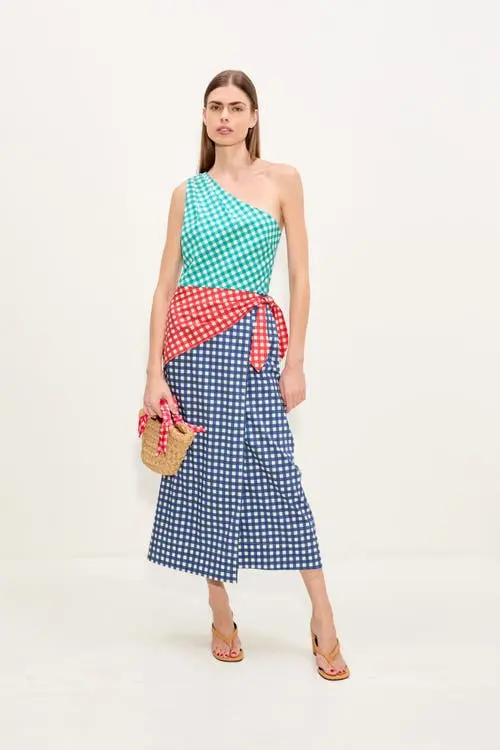 SIMONMILLER Belem Poplin Midi Dress - Teal Gingham Multi