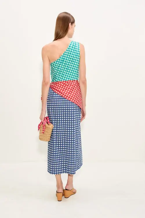 SIMONMILLER Belem Poplin Midi Dress - Teal Gingham Multi