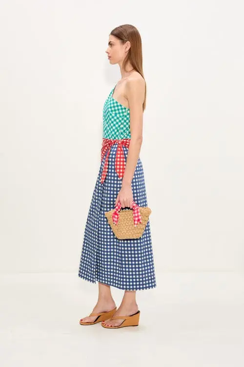 SIMONMILLER Belem Poplin Midi Dress - Teal Gingham Multi