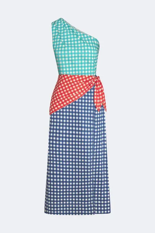 SIMONMILLER Belem Poplin Midi Dress - Teal Gingham Multi