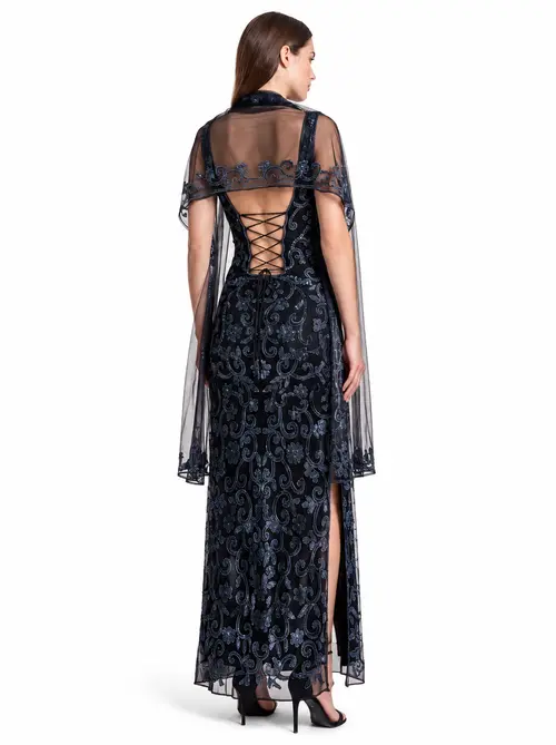 LARA NEW YORK Strapless Beaded Gown With Scarf