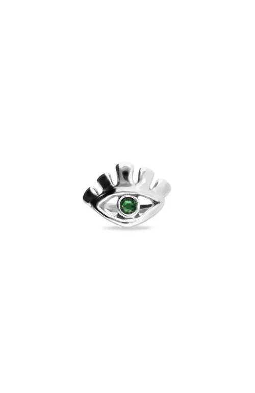 UNODE50 Sterling Plated Eye-shaped Ring With Green Faceted Crystal - Silver