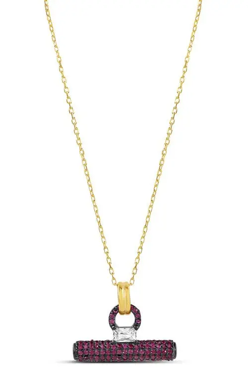 SHYMI Pave T-bar Pendant Necklace - Gold/pink