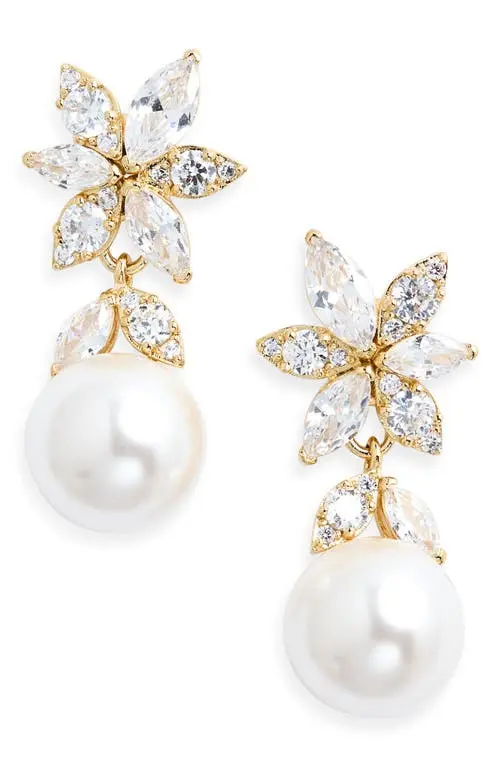 Nadri Under The Sea Cubic Zirconia & Faux Pearl Drop Earrings - Gold