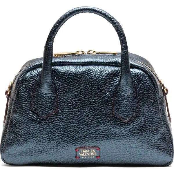 FRANCES VALENTINE Mini Metallic Leather Bowler Bag - Navy