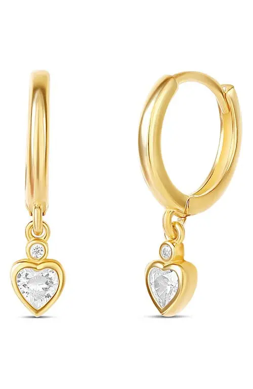 SHYMI Mini Bezel Drop Huggie Hoop Earrings With Crystal Charm - Gold