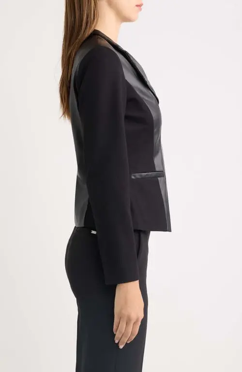 Anne Klein Faux Leather Moto Jacket With Knit Sleeves