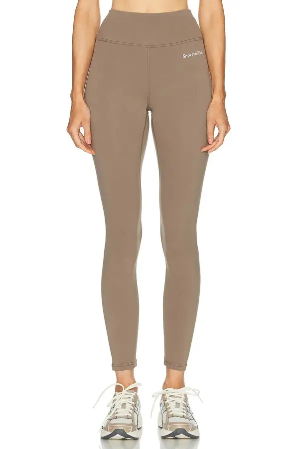 SPORTY & RICH Serif Logo Legging In Tan - Sand
