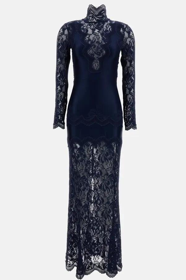 Rabanne Jersey And Lace High Neck Dress