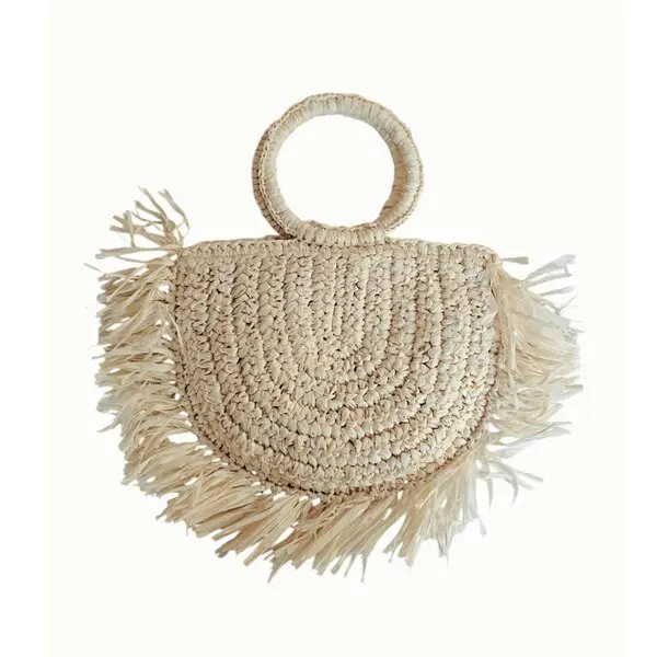 OHSUN Neutrals Minka Raffia Fringe Handbag Vanilla