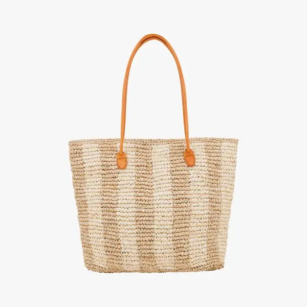 OHSUN Woven Raffia Two-toned Stripe Tote