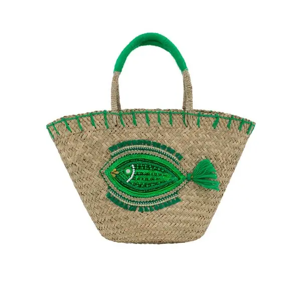 OHSUN Neutrals Dory Straw Embroidered Beach Bag
