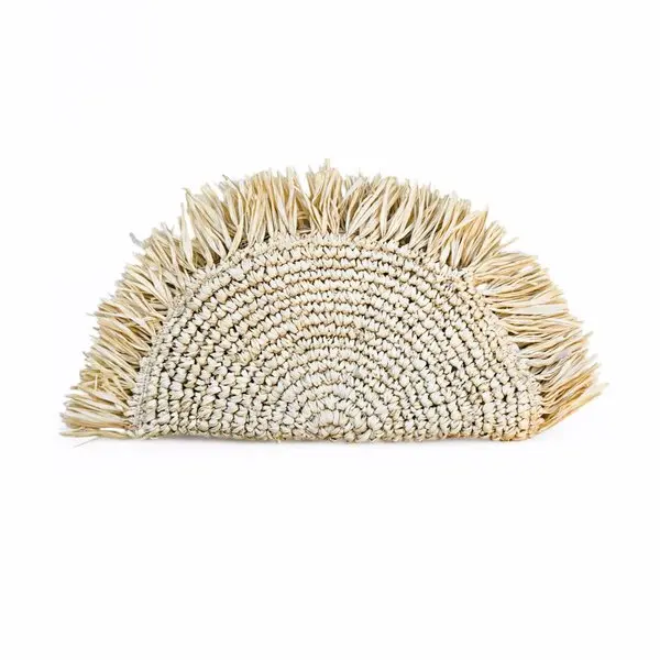 OHSUN Neutrals Matilde Raffia Fringe Clutch Vanilla