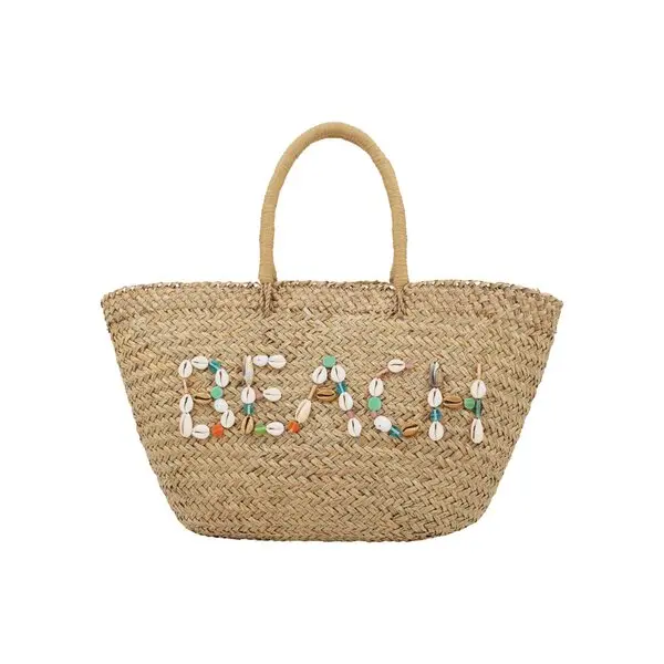 OHSUN Neutrals The Beach Embroidered Straw & Glass Bead Bag