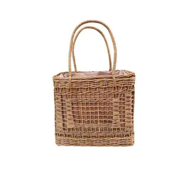 OHSUN Neutrals Mirren Wicker & Glass Bead Bucket Chocolate