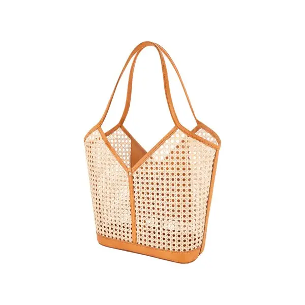 OHSUN Sophie Rattan & Leather Tote Caramel