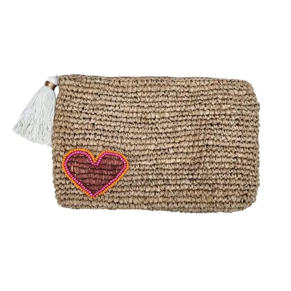 OHSUN Neutrals / Xoxo Beaded Raffia Clutch & Orange