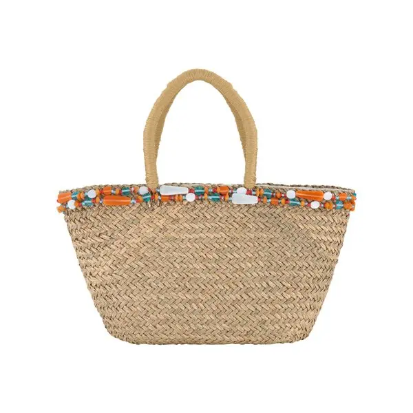 OHSUN Neutrals / Romy Straw And Glass Bead Basket