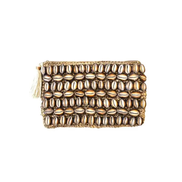 OHSUN Neutrals / Celeste Raffia & Large Cowrie Shell Clutch