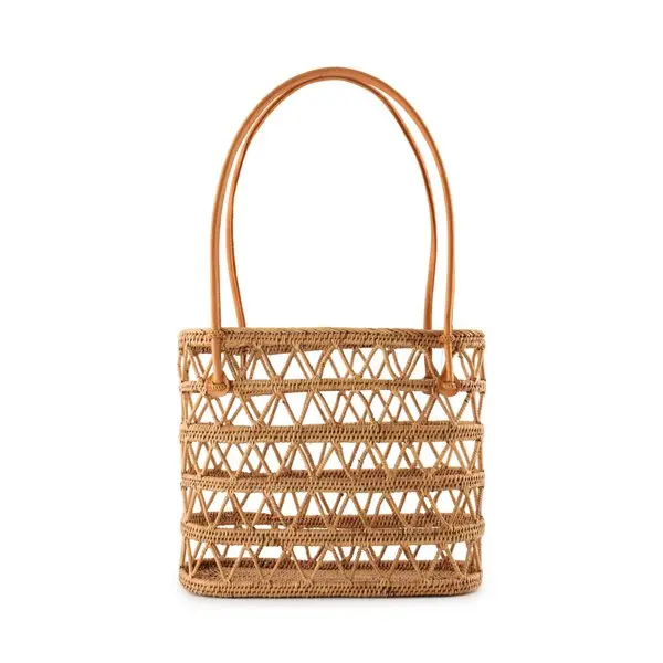 OHSUN Marie Rattan & Leather Tote