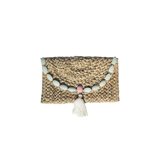 OHSUN Neutrals / White / Pink Farah Straw & Stone Clutch Orchid
