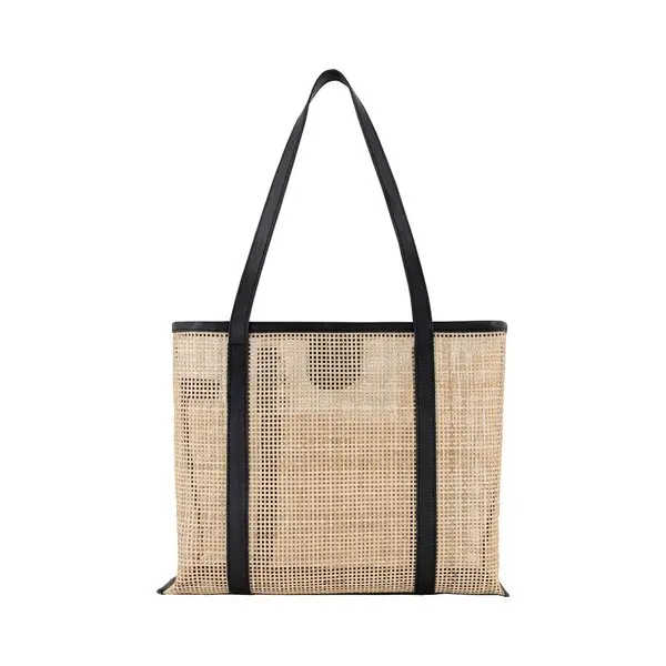 OHSUN Neutrals / Audrey Mesh Rattan & Leather Tote