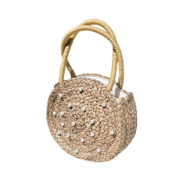 OHSUN Neutrals Phoebe Mini Straw & Pearls Handbag